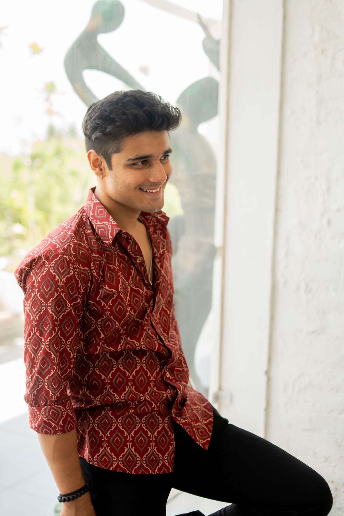 Fall Red Geometric Print Shirt for Men | Stylish Diamond Pattern Shirt ...