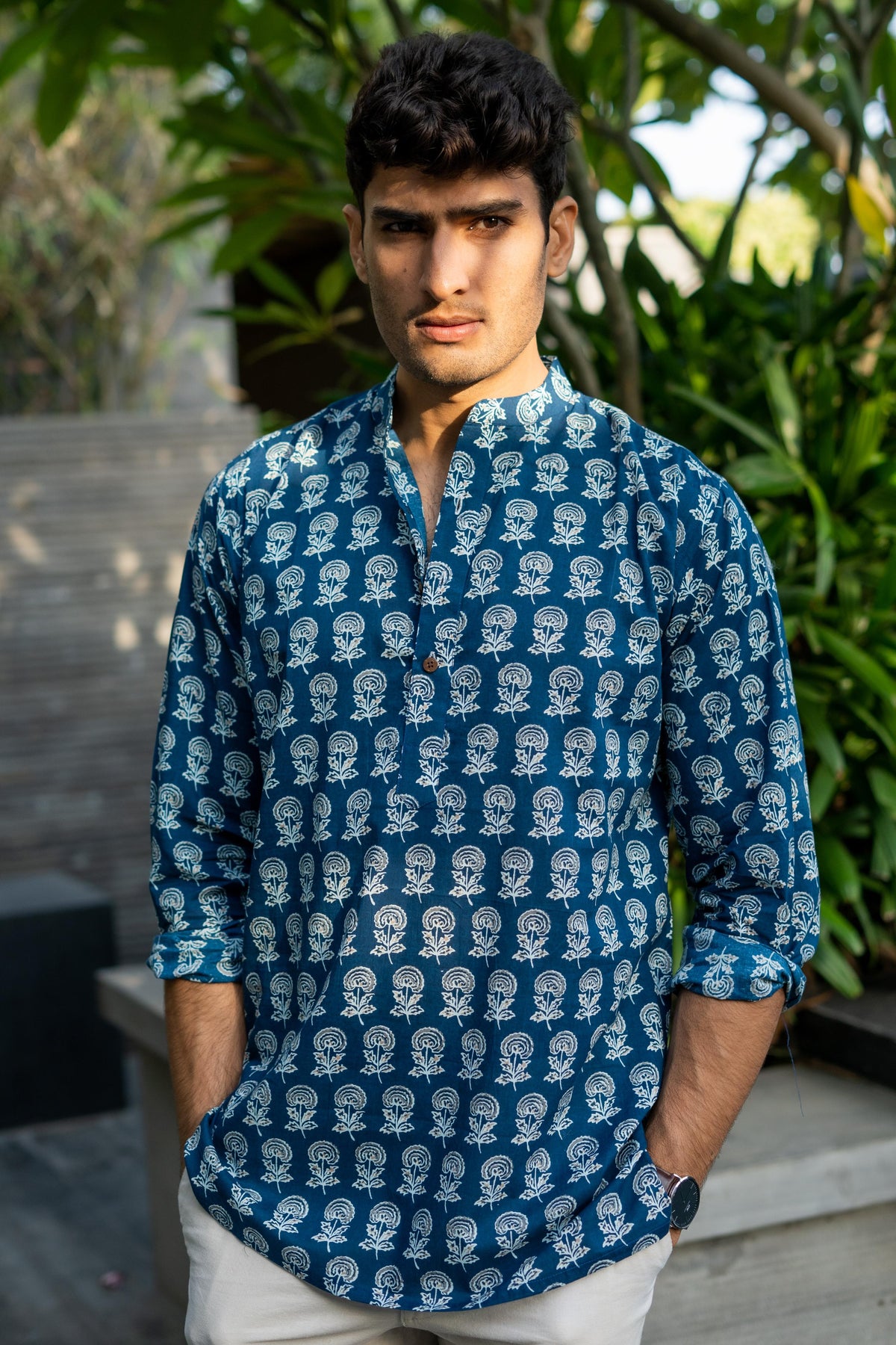 The Agean Blue Short Kurta With Flower Print – Shasak