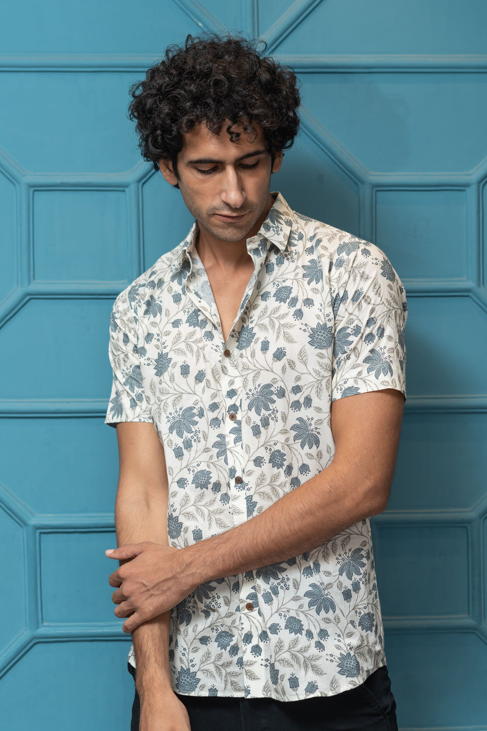 The Agean Blue Short Kurta With Flower Print – Shasak
